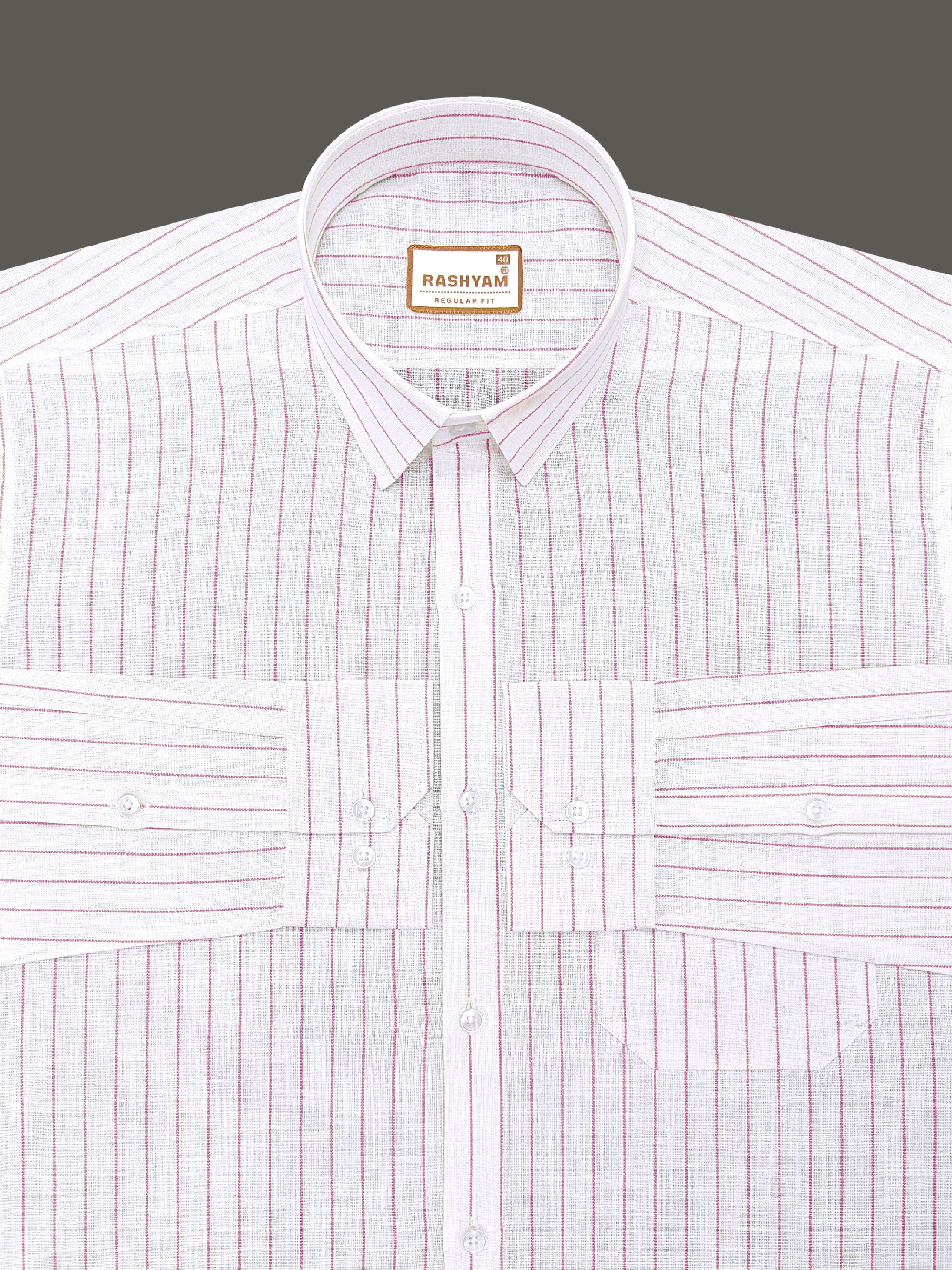Arezzo Italian Premium Light Pink Line On White Formal Shirt For Men ...